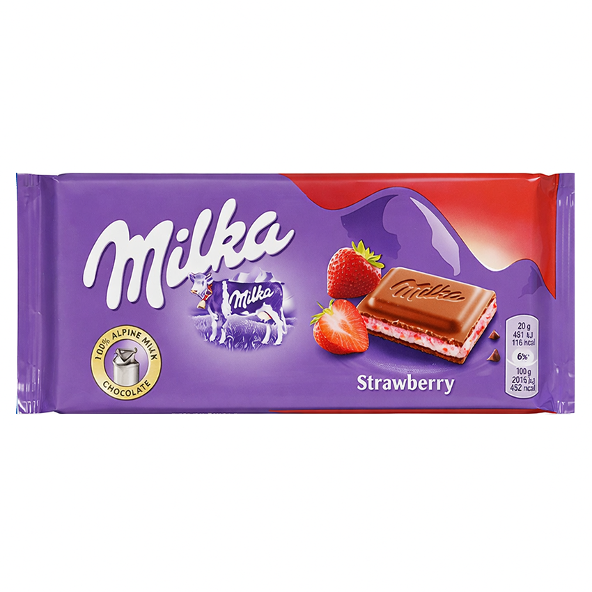 Milka Strawberry шоколад молочный с клубникой 100 гр