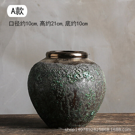 Винтажная потрепанная керамическая ваза в китайском стиле из Цзиндэчжэня, маленькая ваза для гостиной, вставка для сухих цветов, декор для входа, керамический горшок, грубая керамика, цветочный горшок