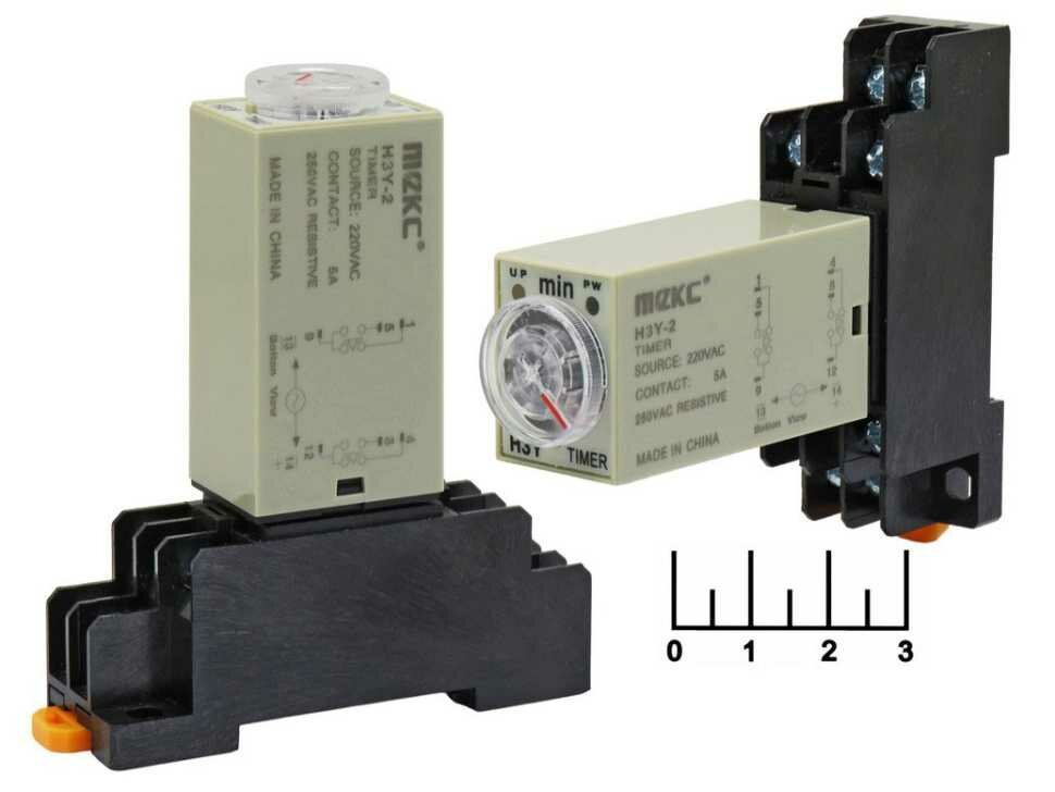 Реле времени 220VAC 0-3мин (таймер) H3Y-2 + розетка
