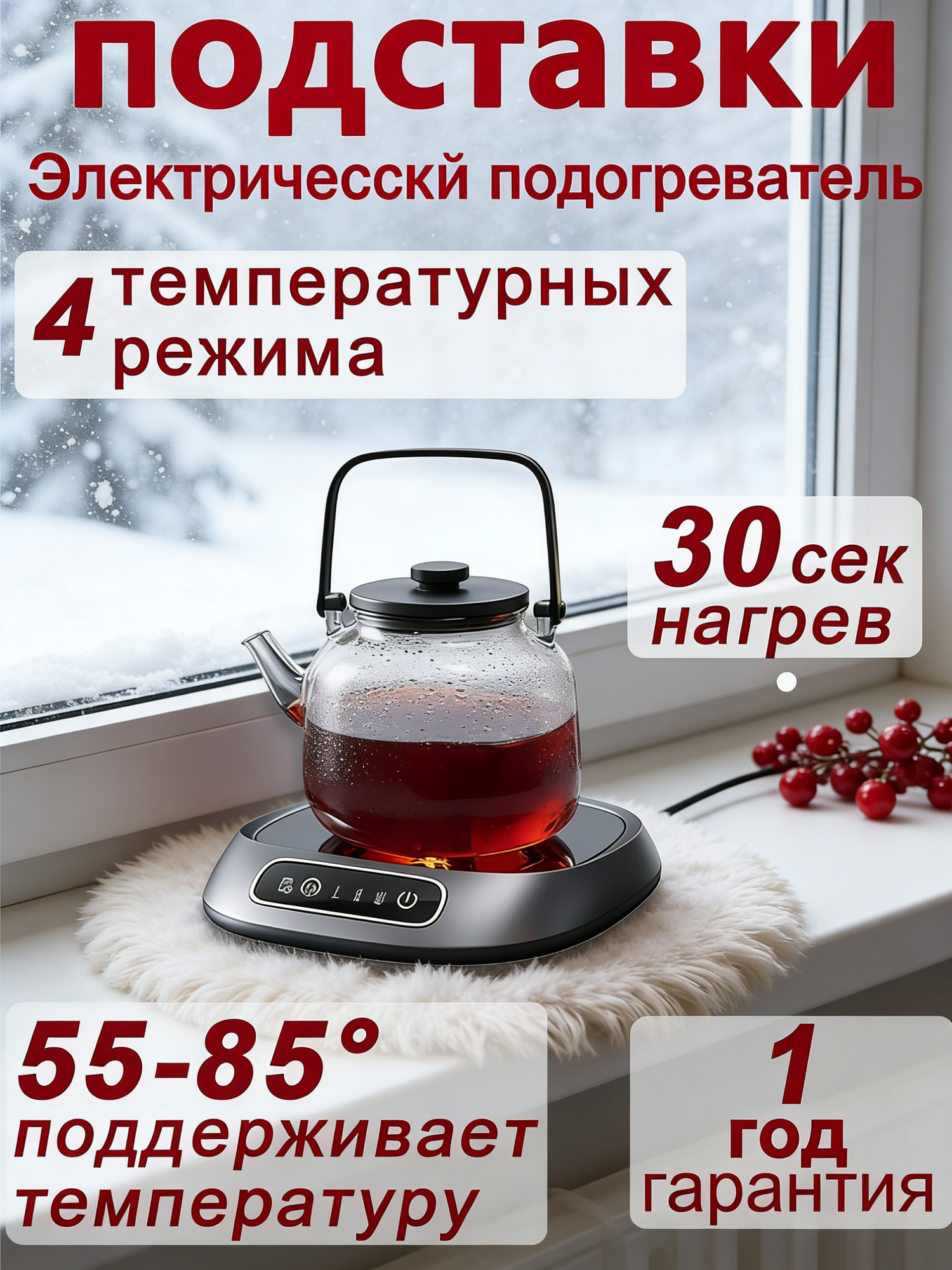 Подставка для подогрева кружки с чаем, кофе, молоком, напитками Термоподставка