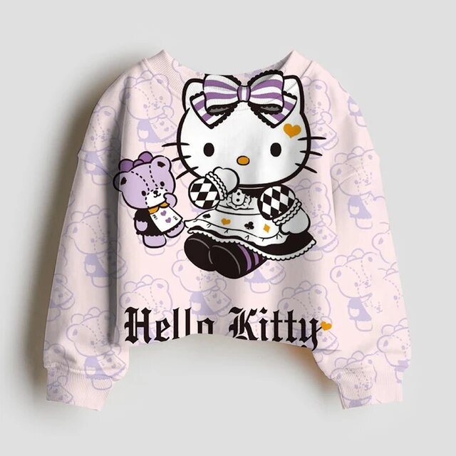 Детская толстовка с принтом Hello Kitty, одежда для детей на весну и осень, простая свободная толстовка с длинными рукавами Hello Kitty.