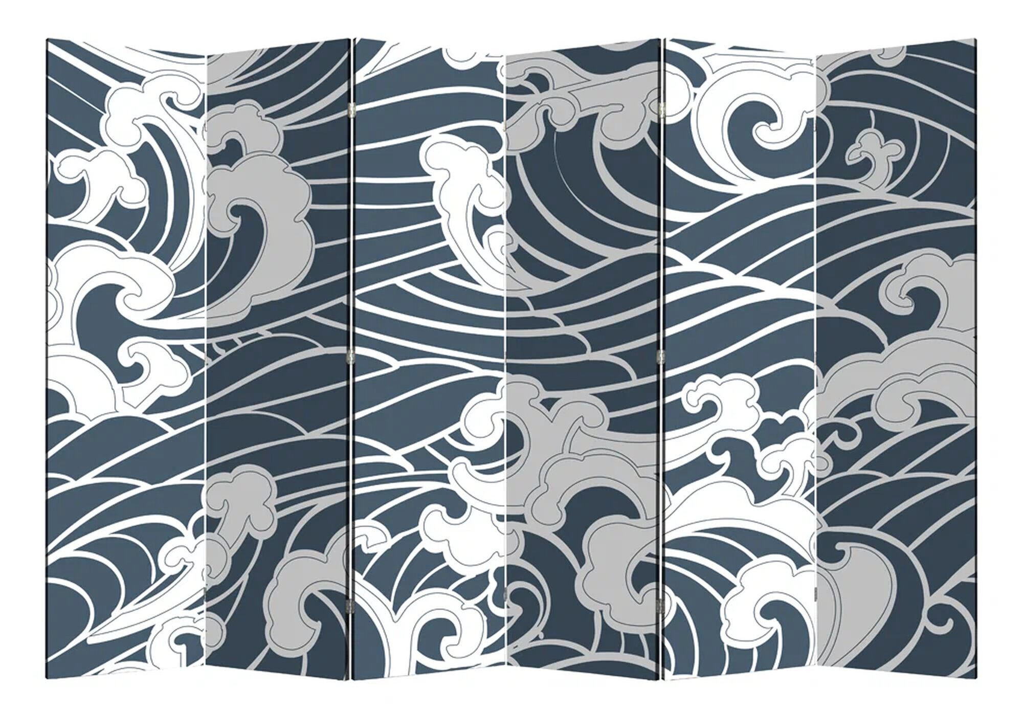 ПВХ ширма перегородка для зонирования Волны Японии - 6, размер 177х282/47 см
