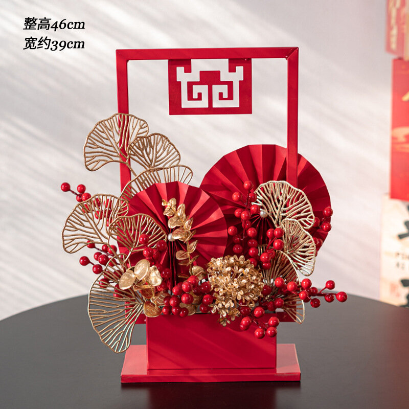 Новый китайский стиль весеннего фестиваля, красные фрукты, новогодние цветы, искусственные цветы, украшение, новогодние фрукты удачи, шелковые цветы, декор, новогодняя искусственная цветочная композиция