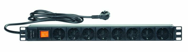 Блок распределения питания базовый 19дюйм 1U 16/230 8 Schuko Schuko шнур 1.8м выключатель Eurolan 60A-61-01-08BL