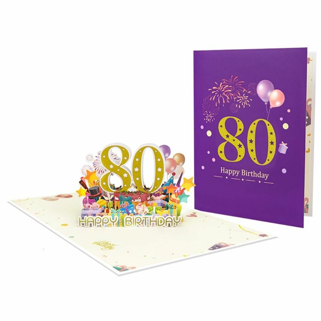 Креативная 3D стереофоническая цифровая поздравительная открытка с фейерверком на день рождения-80 лет