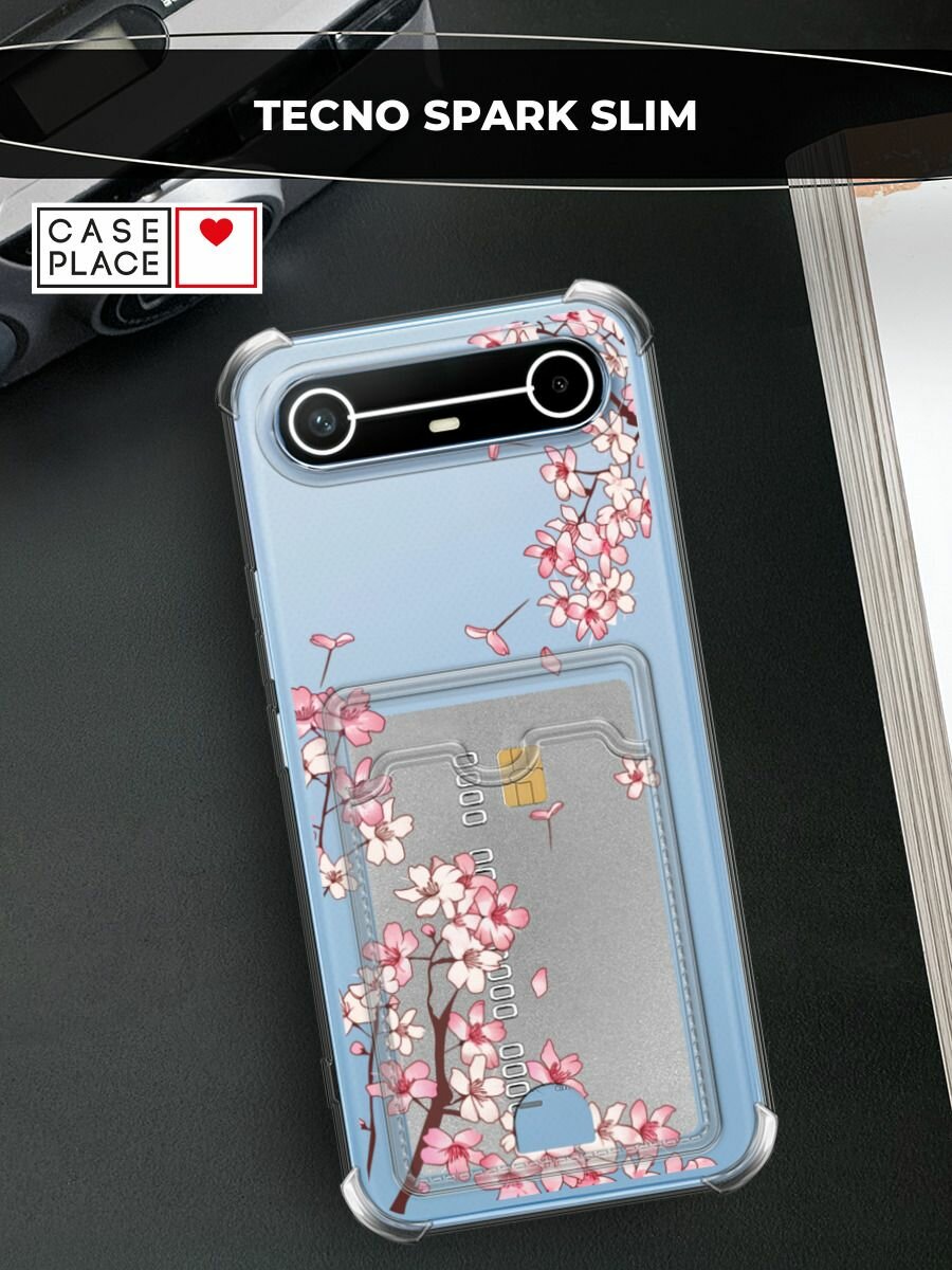 Чехол на Tecno Spark Slim (Текно Спарк Слим) с картой и принтом Ветви сакуры 1