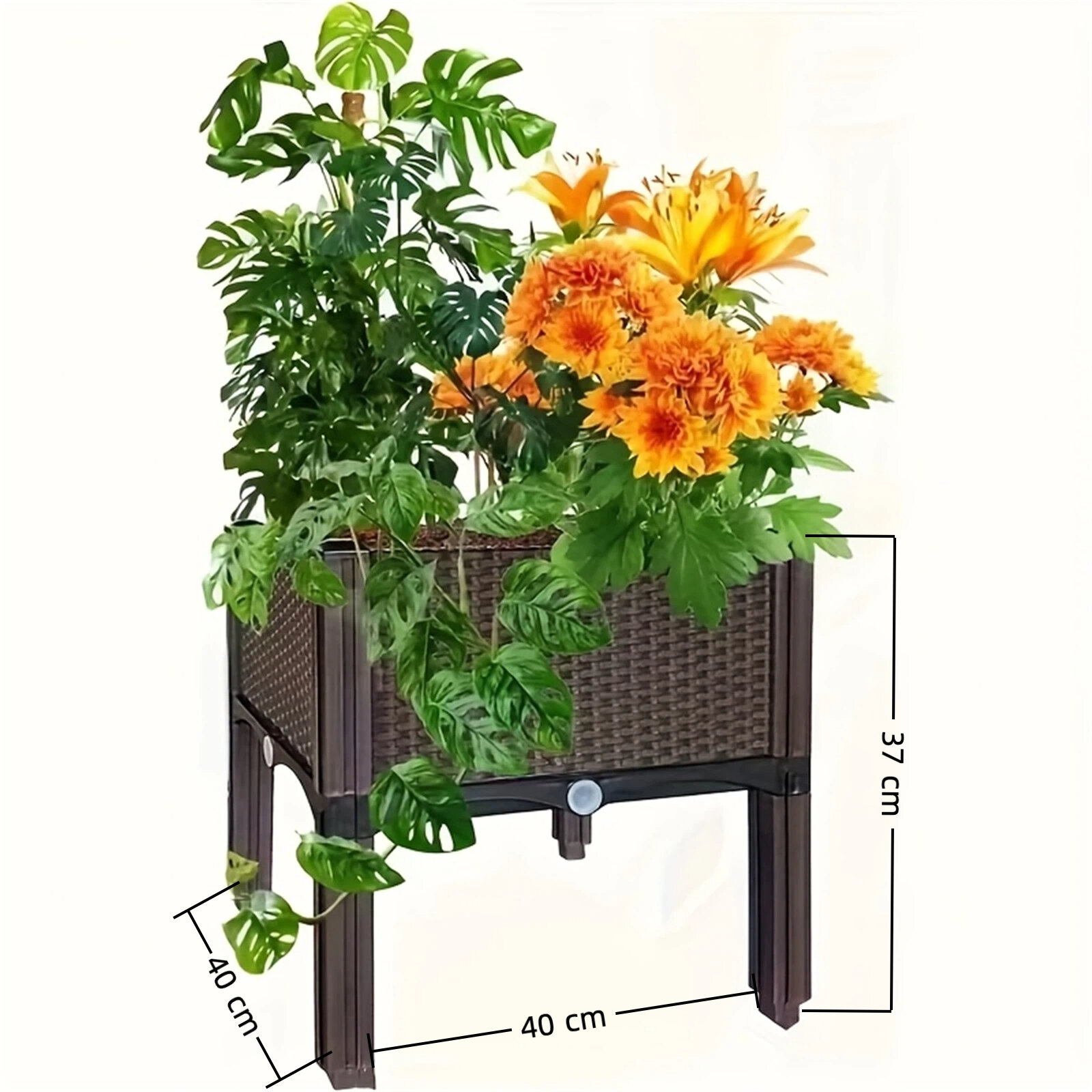 Высокая клумба 4в1 на ножках, черная плетеная, для цветов, овощей и трав, легкая и прочная