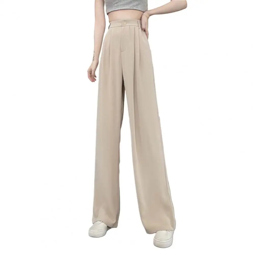 Женские прямые широкие брюки Office из полиэстера Бежевый, XL, Apricot