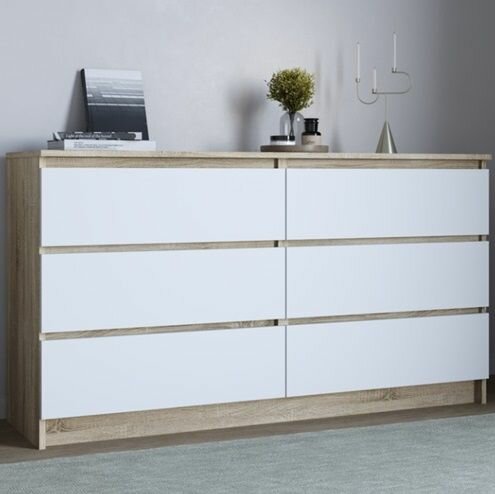 Комод с ящиками для одежды и вещей Челси, под телевизор в гостиную, спальню, прихожую в стиле лофт, 120.2х45х76.8 см, Дуб сонома/Белый глянец