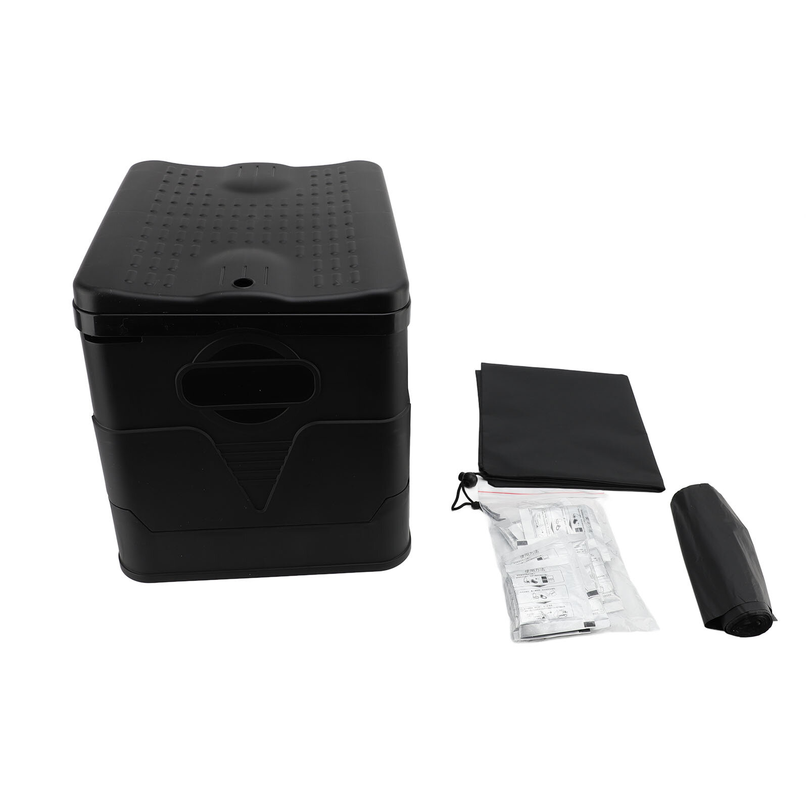 Портативный складной туалет для кемпинга, 20 л, полипропиленовый, дорожный, с крышкой, мусорными мешками, для использования в автомобиле, на открытом воздухе, в чрезвычайных ситуациях, чисто черный.