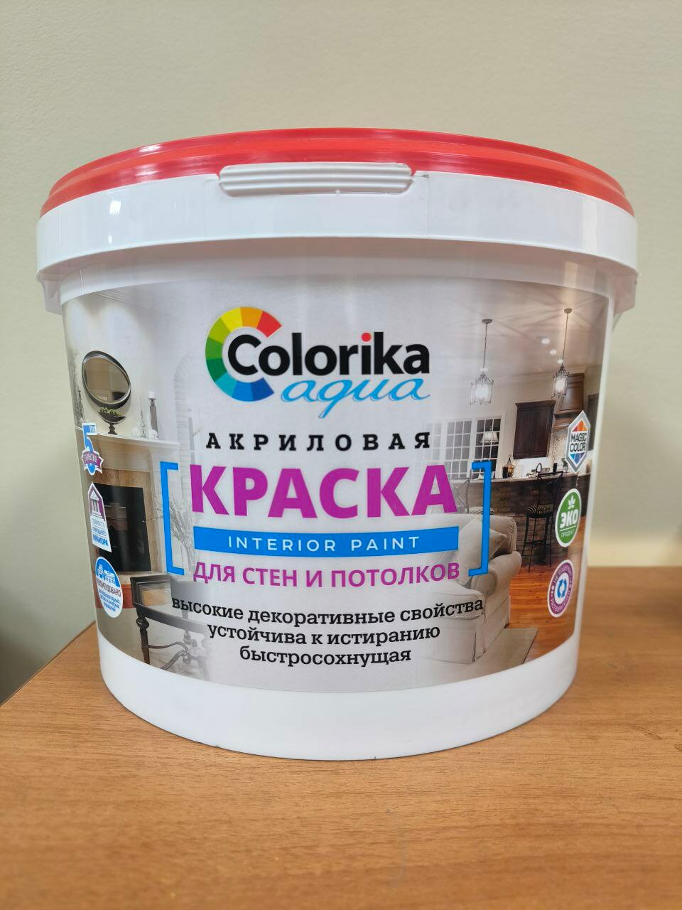 Краска акриловая "COLORIKA AQUA" для стен и потолков белая 3 кг