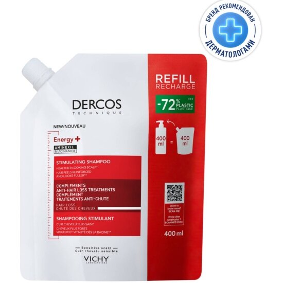 Шампунь против выпадения волос Vichy Dercos Aminexil Energy+, 400 мл (рефил)
