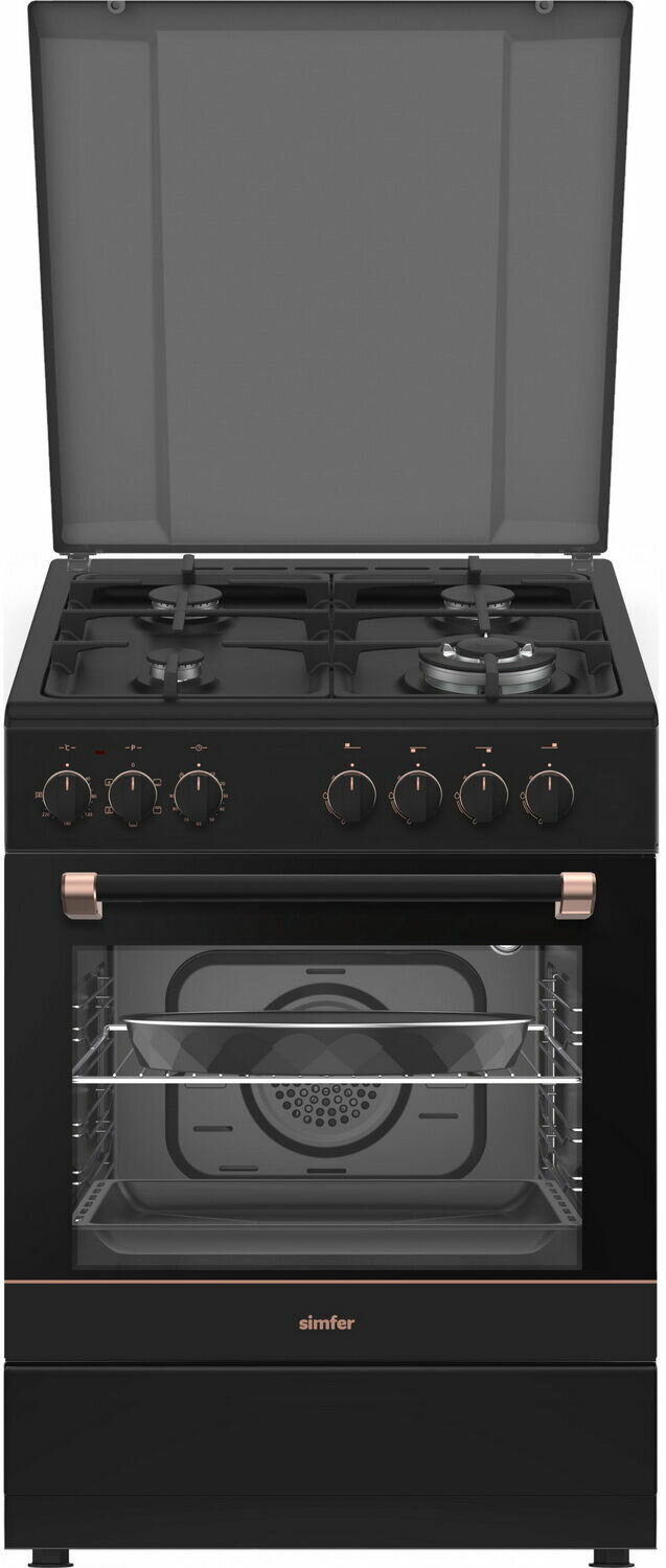 Газовая плита Simfer F66ML46015 антрацит/розовое золото ретро, 60 см, электродуховка с конвекцией