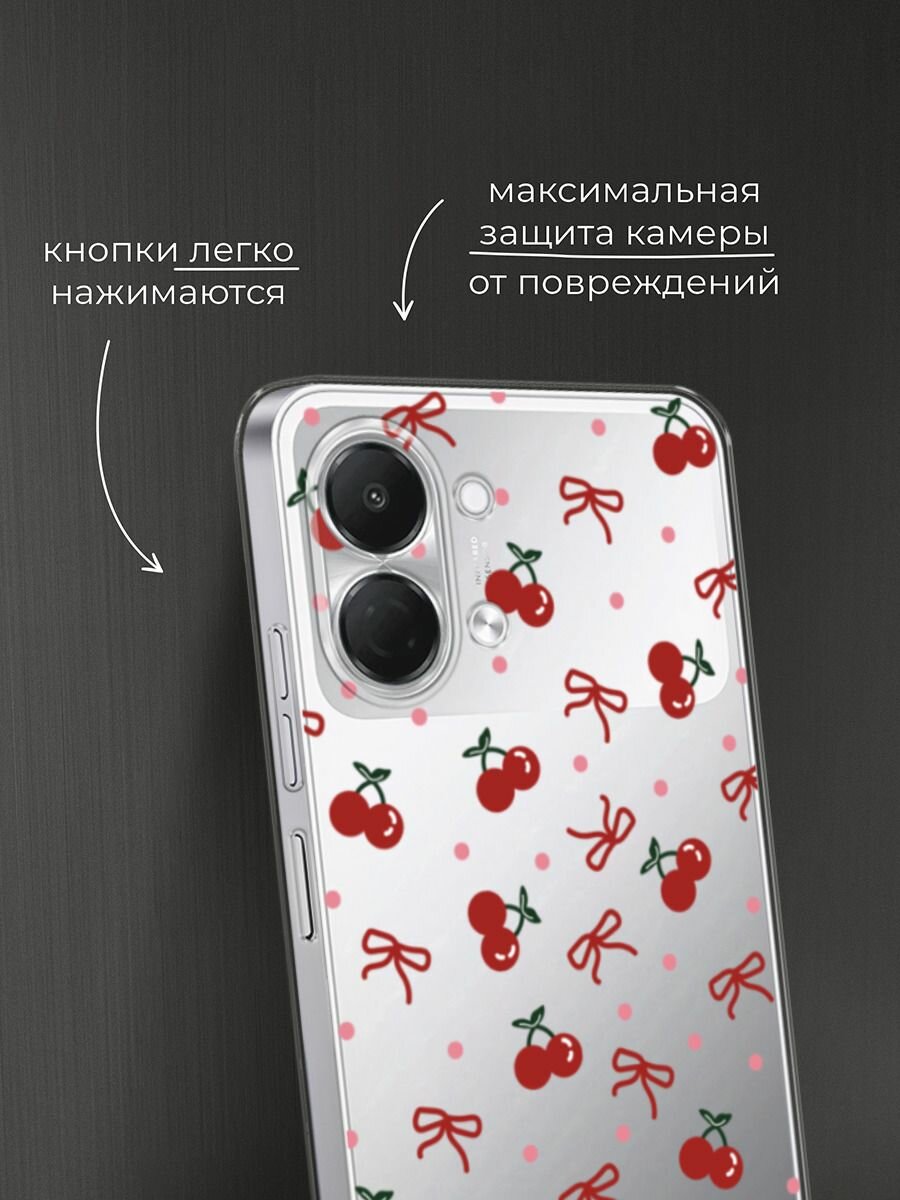 Чехол на Tecno Spark Go 3 / Текно Спарк Го 3 с принтом Вишни и ленточки, прозрачный — фото 1
