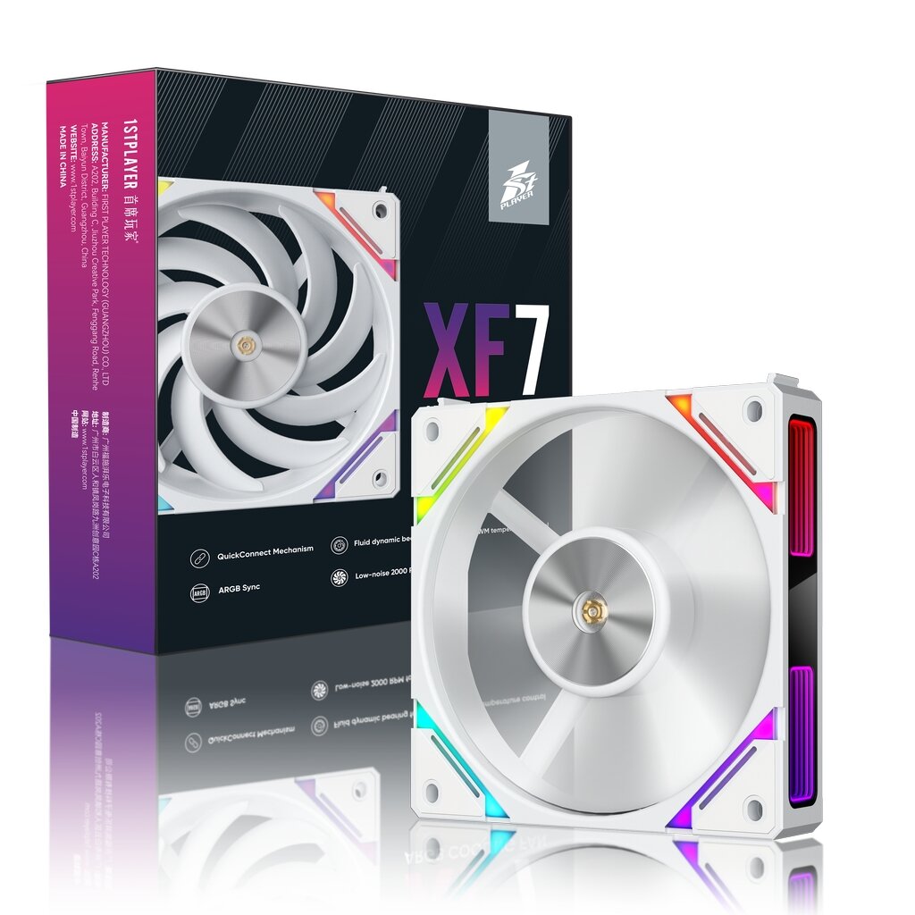 Вентилятор для корпуса 1STPLAYER XF7 White / 120mm ARGB 3pin 5V PWM 4pin 12V 600-2000rpm 56.8cfm 33.12dBA