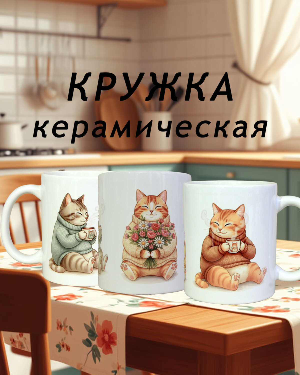 Кружка для чая и кофе "Котики друзья" 330мл. 1шт. Кружка для чая и кофе.