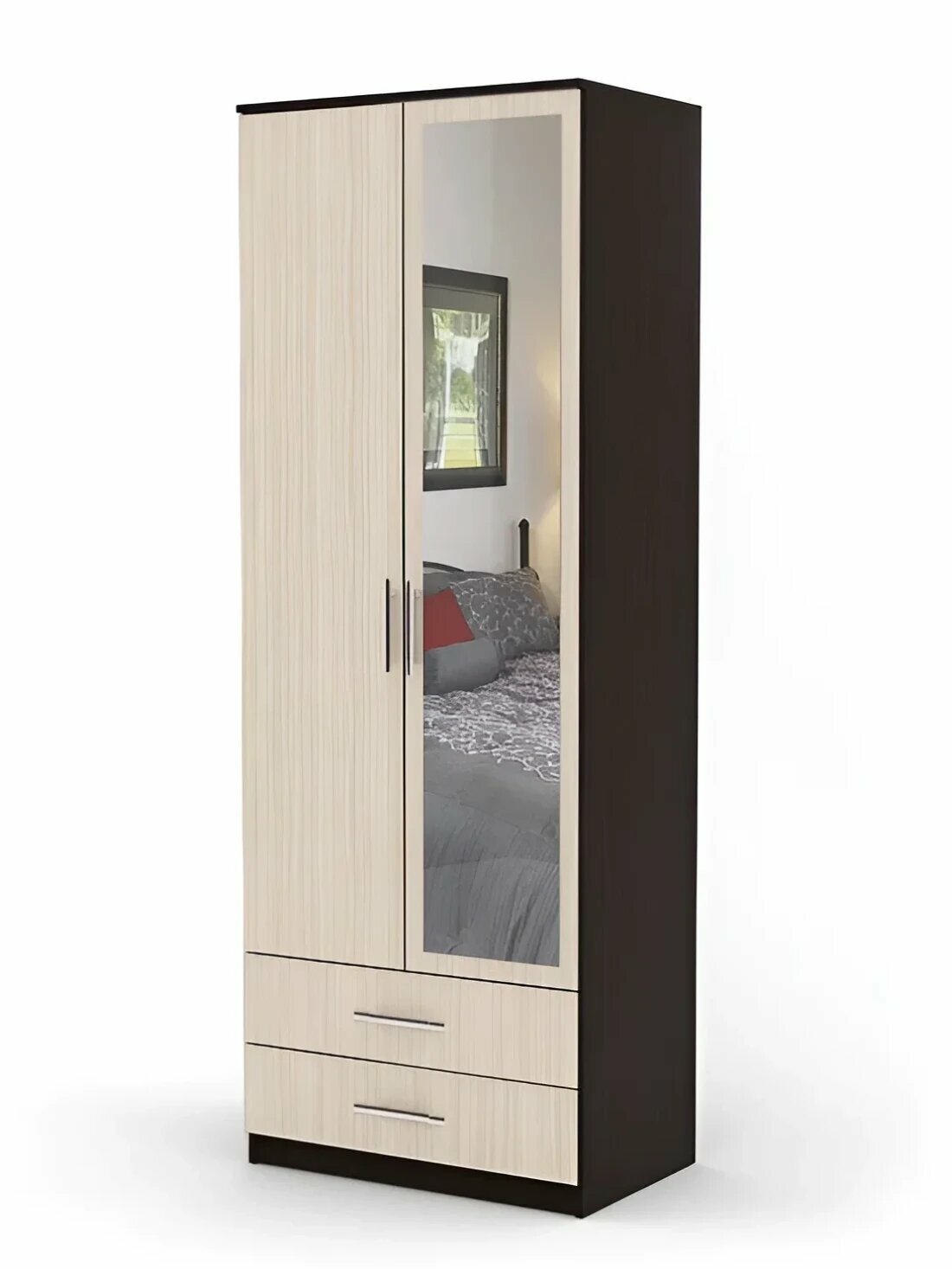 Шкаф для одежды Дуэт с зеркалом распашной 60х45х220 см Венге+Вяз