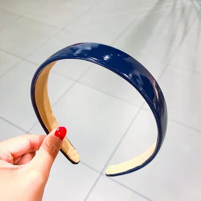 Блестящая кожаная повязка на голову Темно-синий