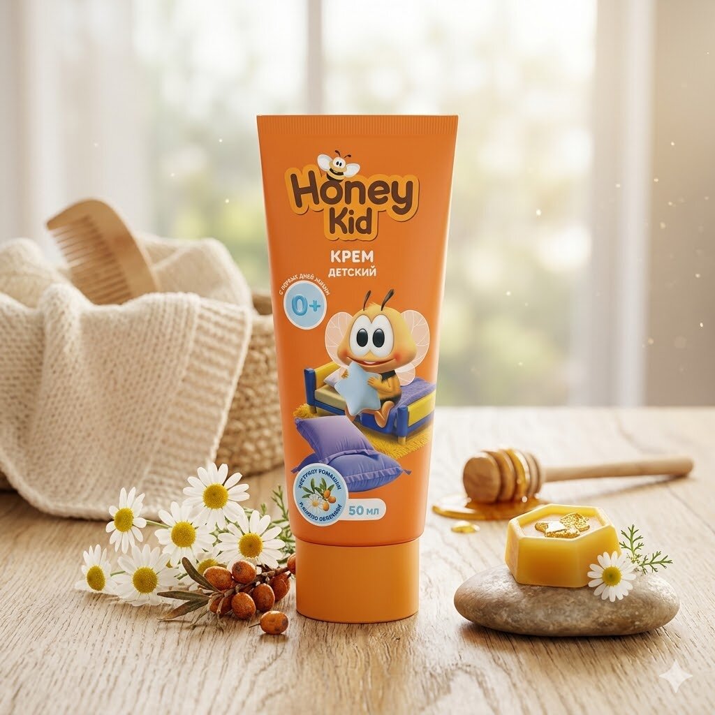 Детский крем Honey Kid медовая забота с пантенолом и ромашкой, для сухой и чувствительной кожи