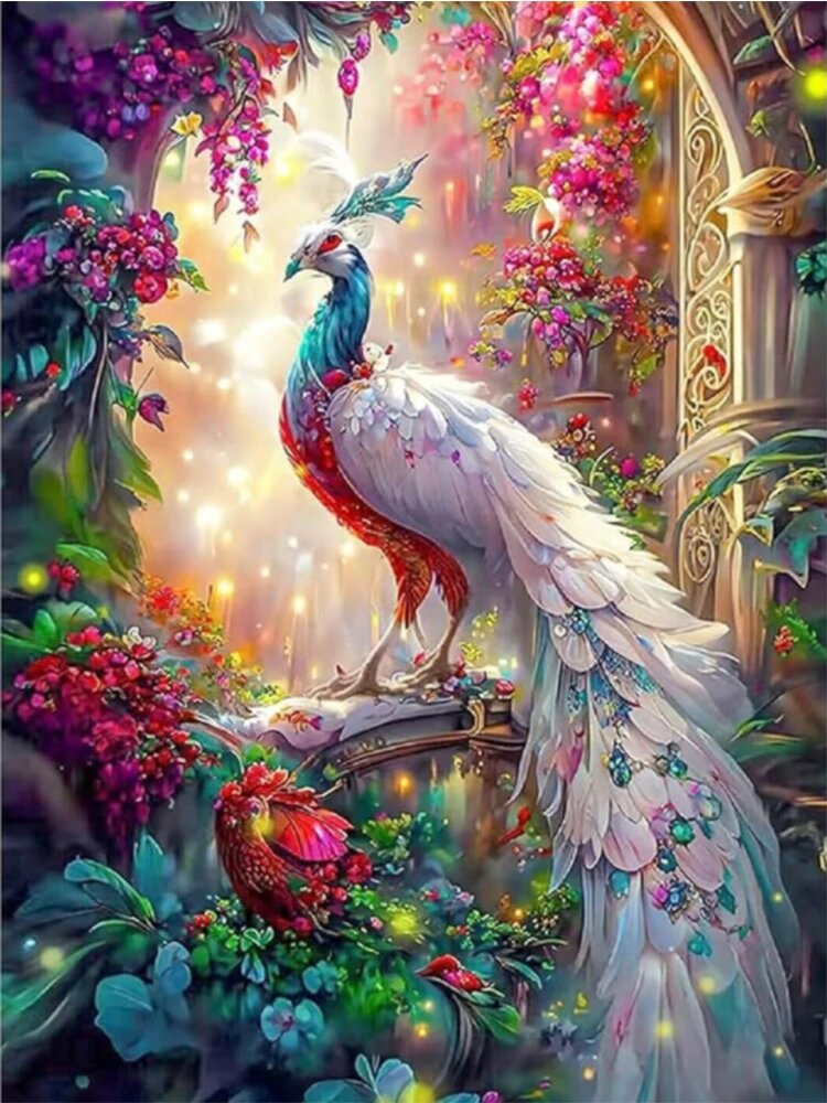 Алмазная картина "Павлин на пляже", 5D, полный квадрат, 35-45 цветов 40x50cm square, XIA381