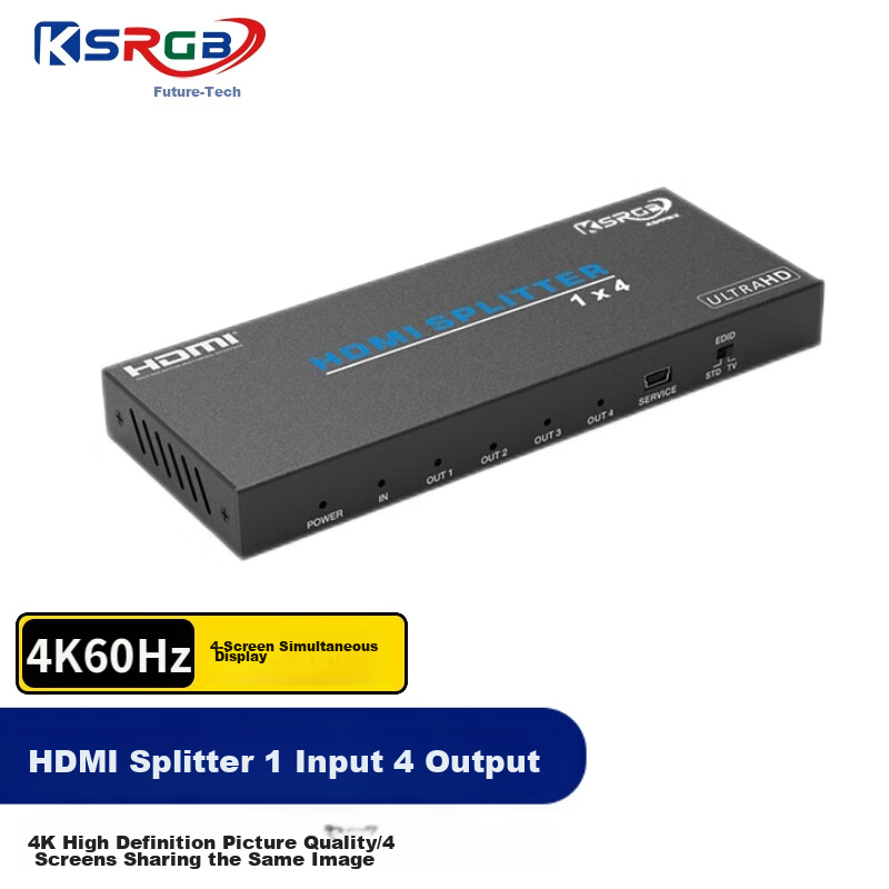 KSRGB HDMI-разветвитель 1 вход 4 выхода Поддержка 4K60Hz Высококачественное распределение видео для ноутбука и