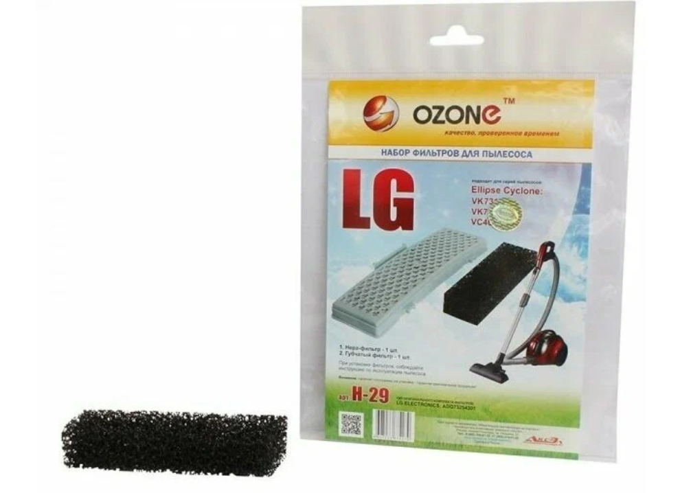 Фильтр Ozone, H-29, для пылесосов LG, набор, нера, губчатый, 2 шт