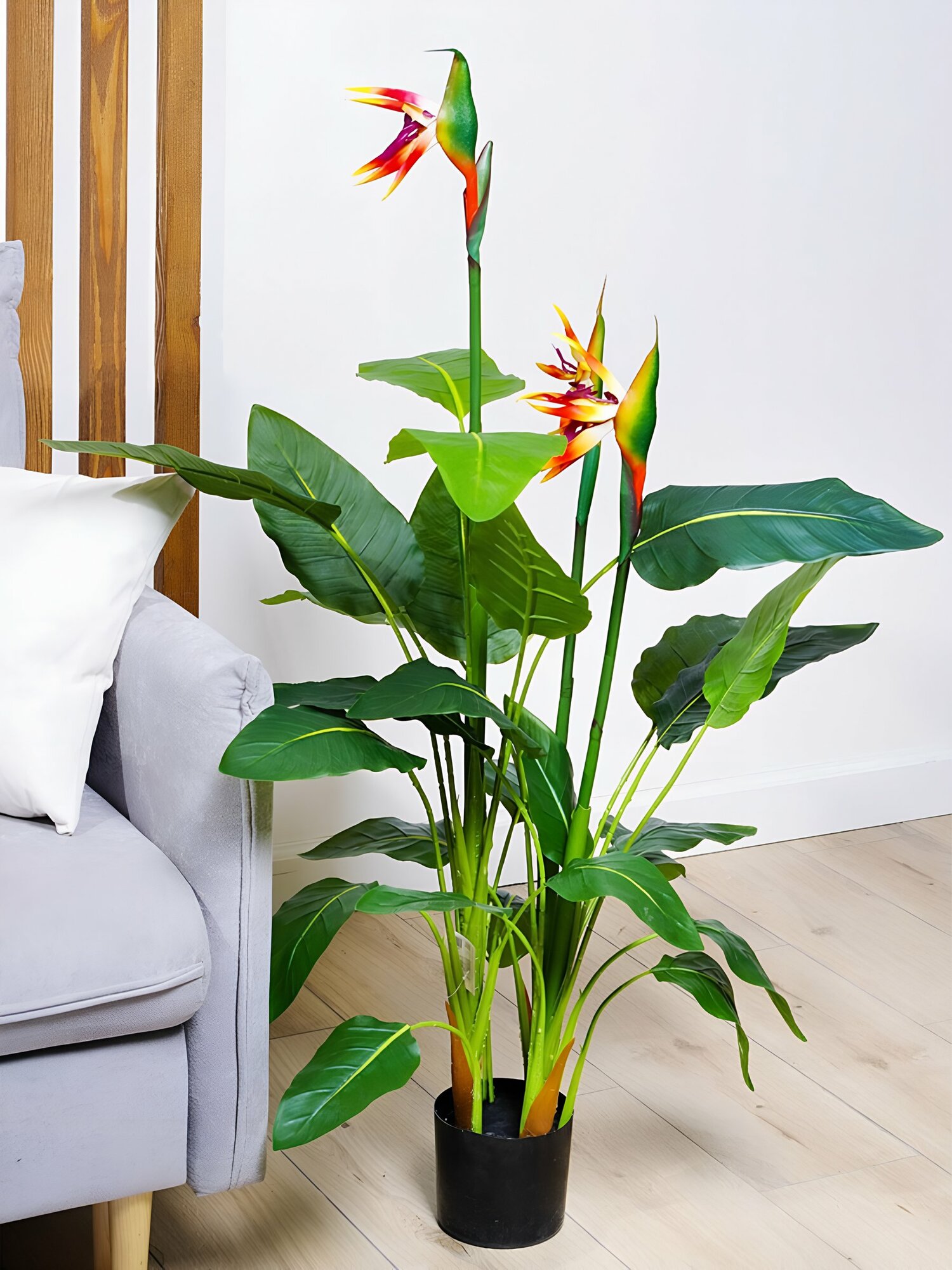 Искусственное декоративное дерево в кашпо с красным цветком 130 см Y4-3385 для дома и офиса. Напольное растение для интерьера.