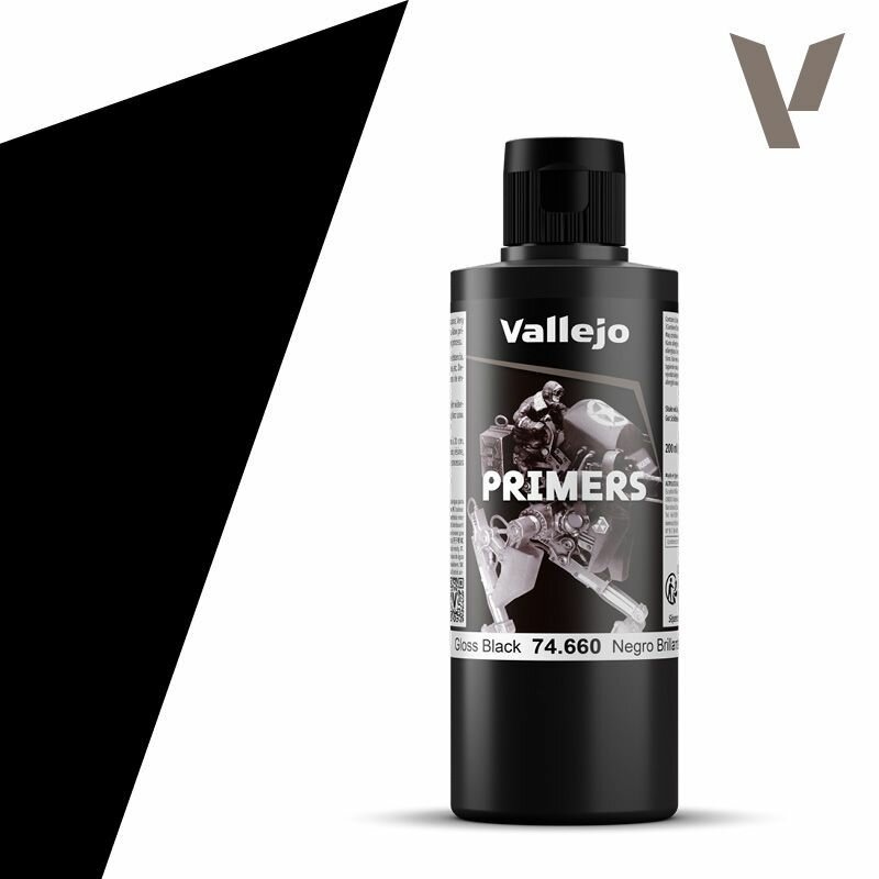 Глянцевая черная грунтовка Vallejo Gloss Black Primer 200ml