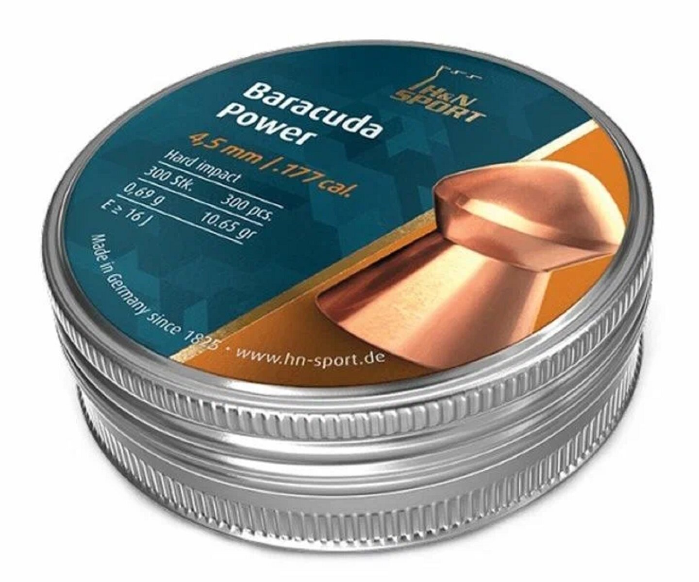 Пули H&N "Baracuda Power", 4.5 мм, полусферические, медно-бронзовые, 300 шт.