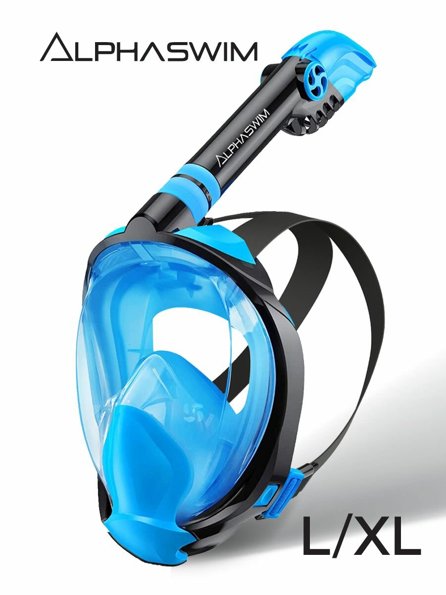 Маска для плавания ALPHA SWIM для снокрлинга, дайвинга, подводного плавания, полнолицевая, с трубкой, размер L/XL
