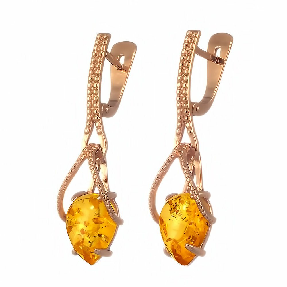 Серьги, серебро, 925 проба, янтарь