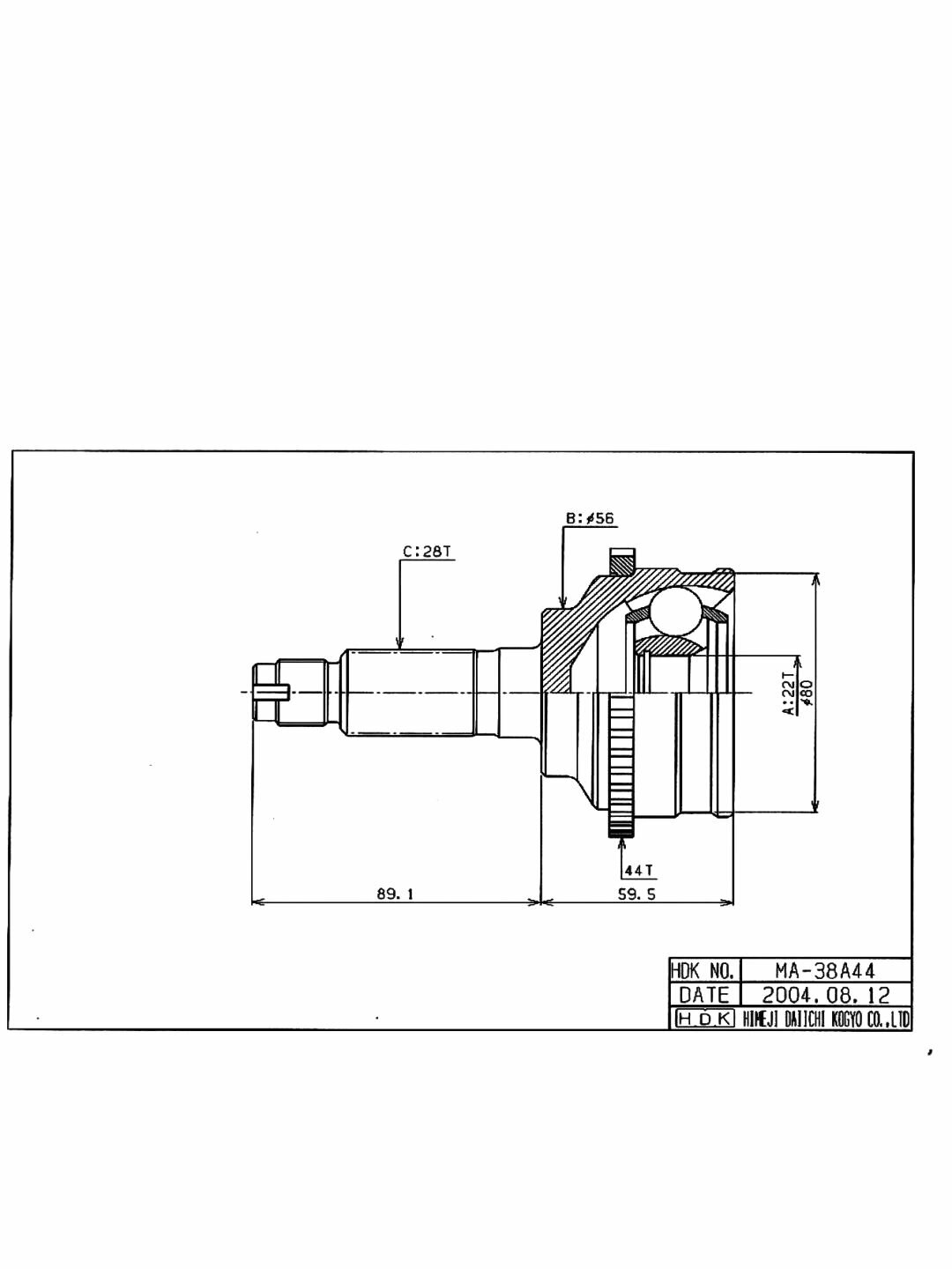 ШРУС наружный HDK MA-038A44 Mazda 626 97-02 4Wd ABS 44z