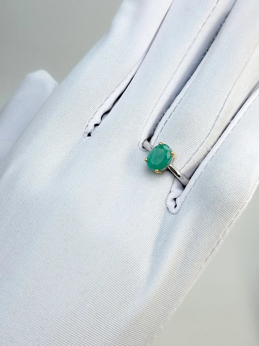 Кольцо, серебро, 925 проба, родирование, золочение, изумруд