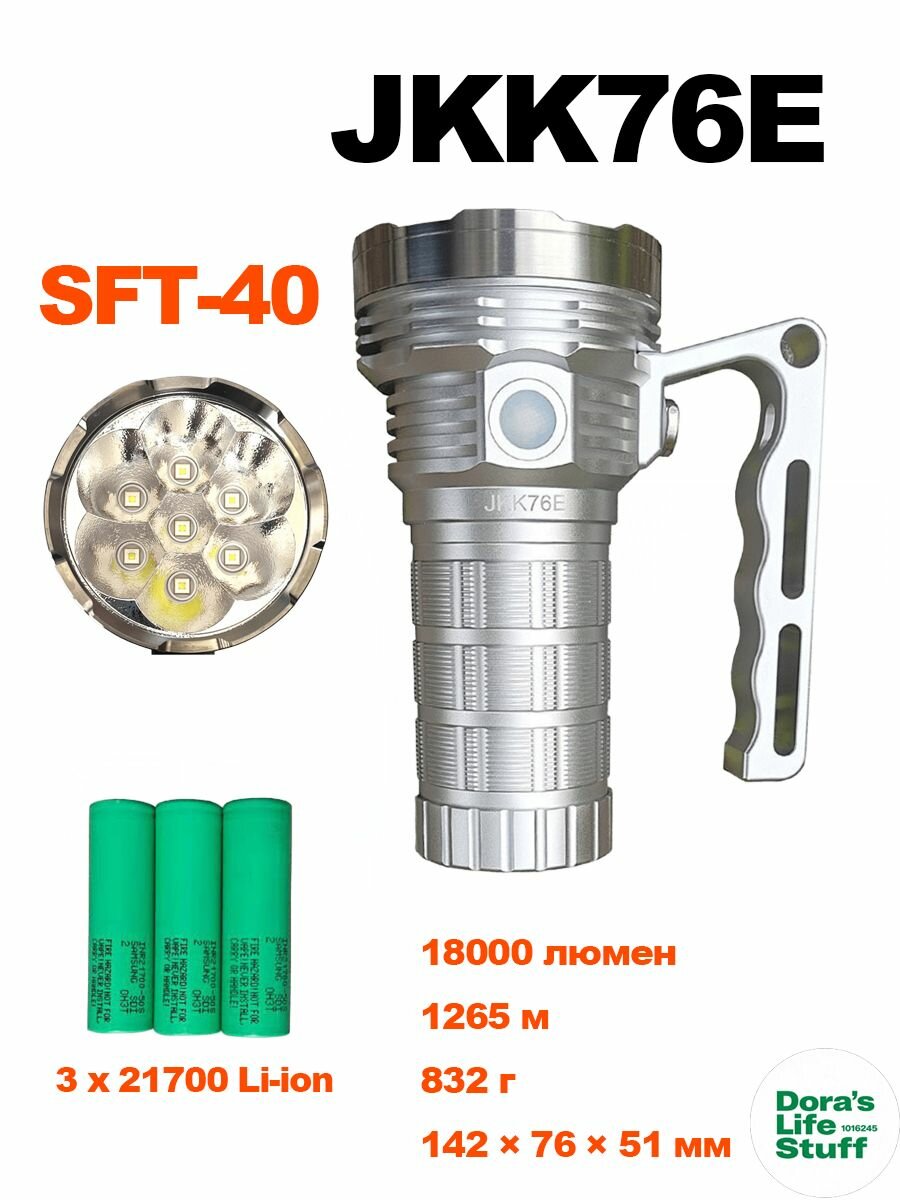 JKK76E, Мощный дальнобойный фонарь, SFT-40, 3 x 21700 Li-ion