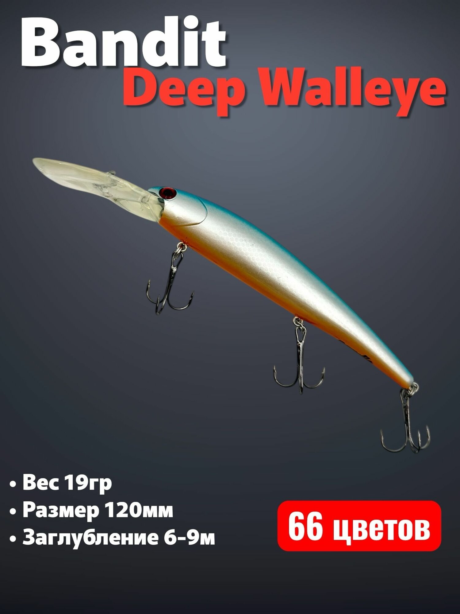 Воблер Bandit Deep Walleye 6-9м 120мм, воблер для троллинга