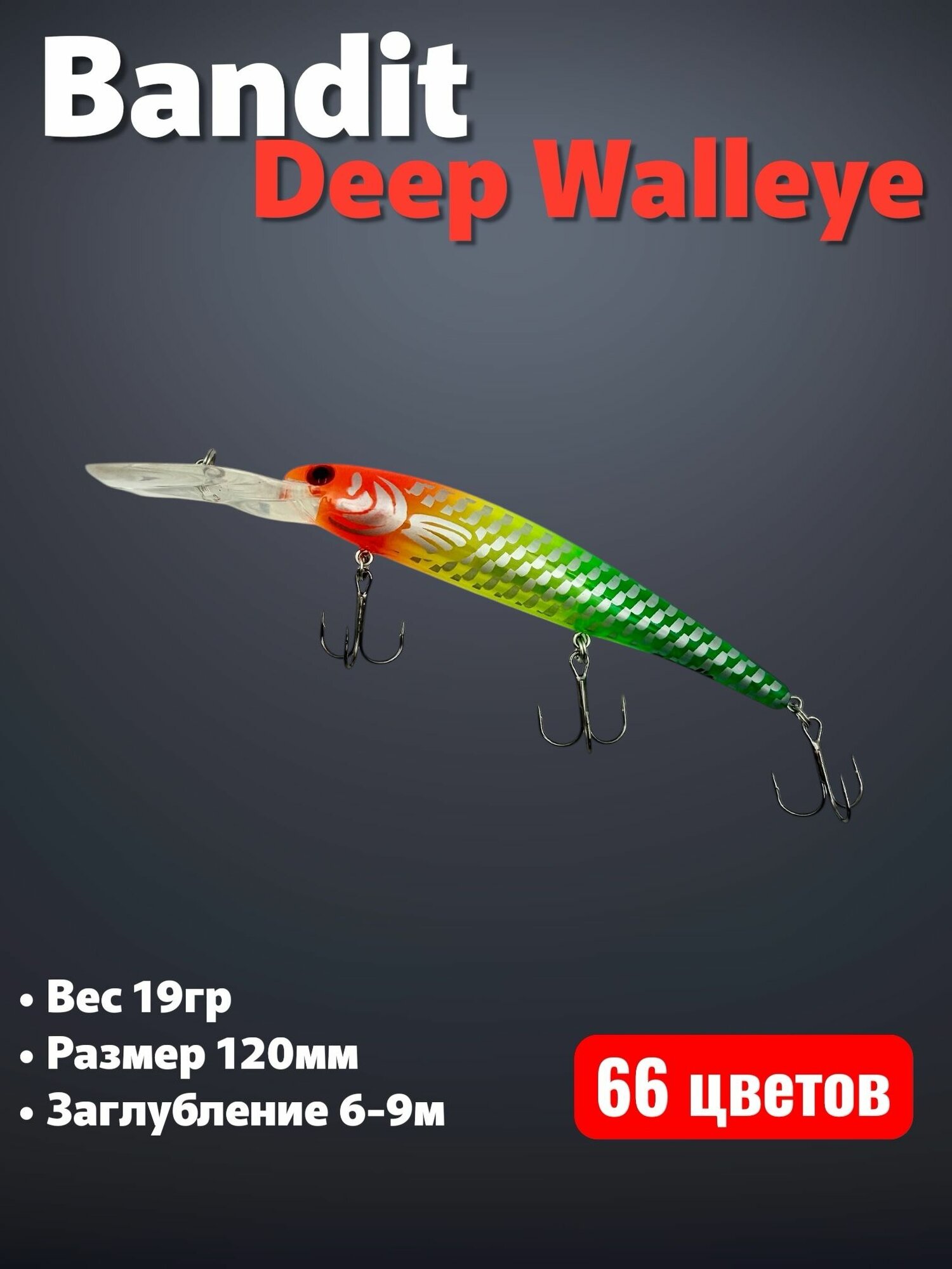 Воблер Bandit Deep Walleye 6-9м 120мм, воблер для троллинга