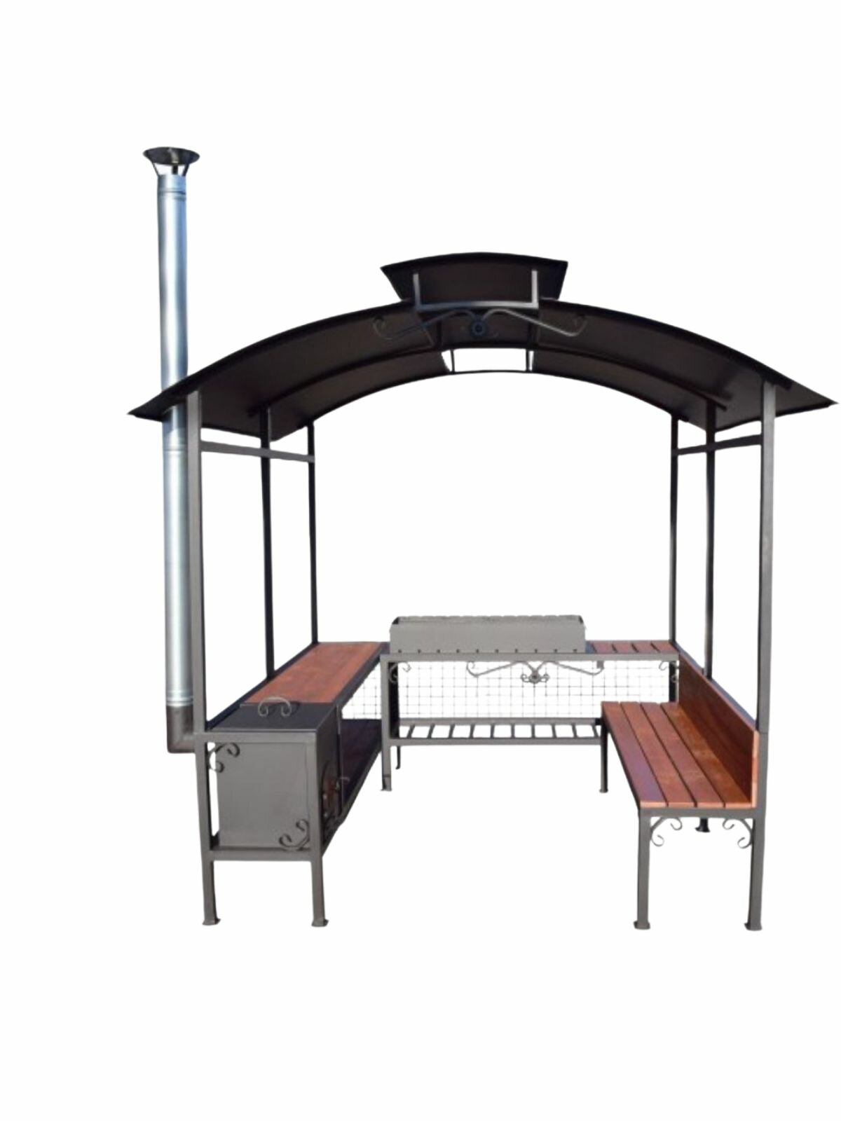 Мангал-беседка Mangal Gold, с навесом, со столиком, дровницей, колосником, 210x235 см