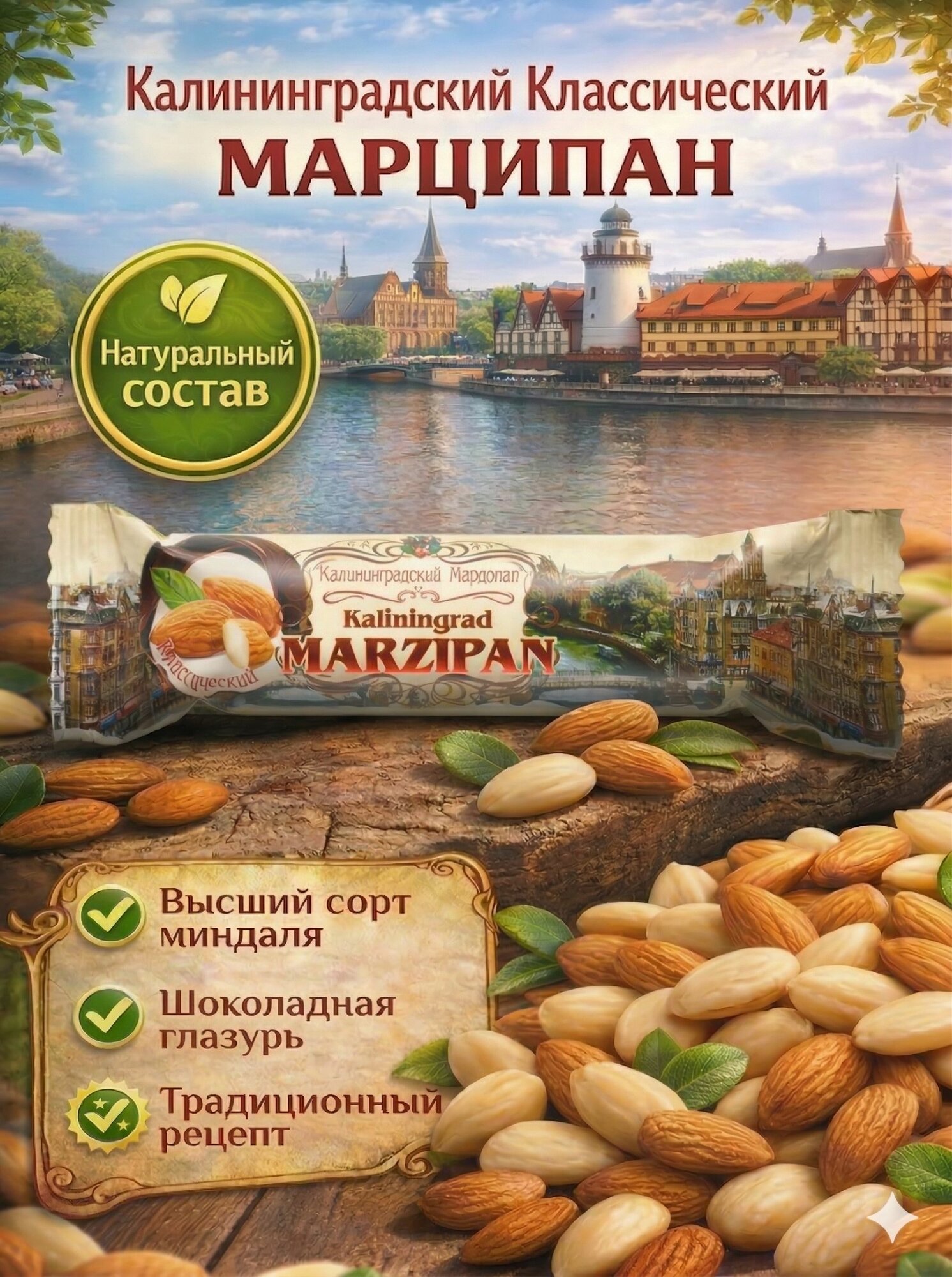 Марципан Калининградский, Марципановый батончик, Конфеты, Классический