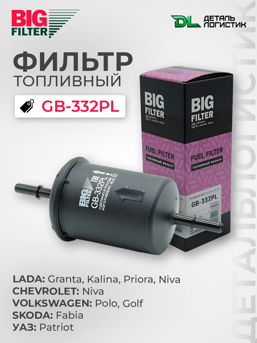 Фильтр топливный Лада Гранта, Калина, Приора, Нива, Патриот, ВАЗ 2114, 2106, 2107, 2110-2112 / Лачетти, Ланос, Дэу Матиз / С клипсами / BIG FILTER GB332PL