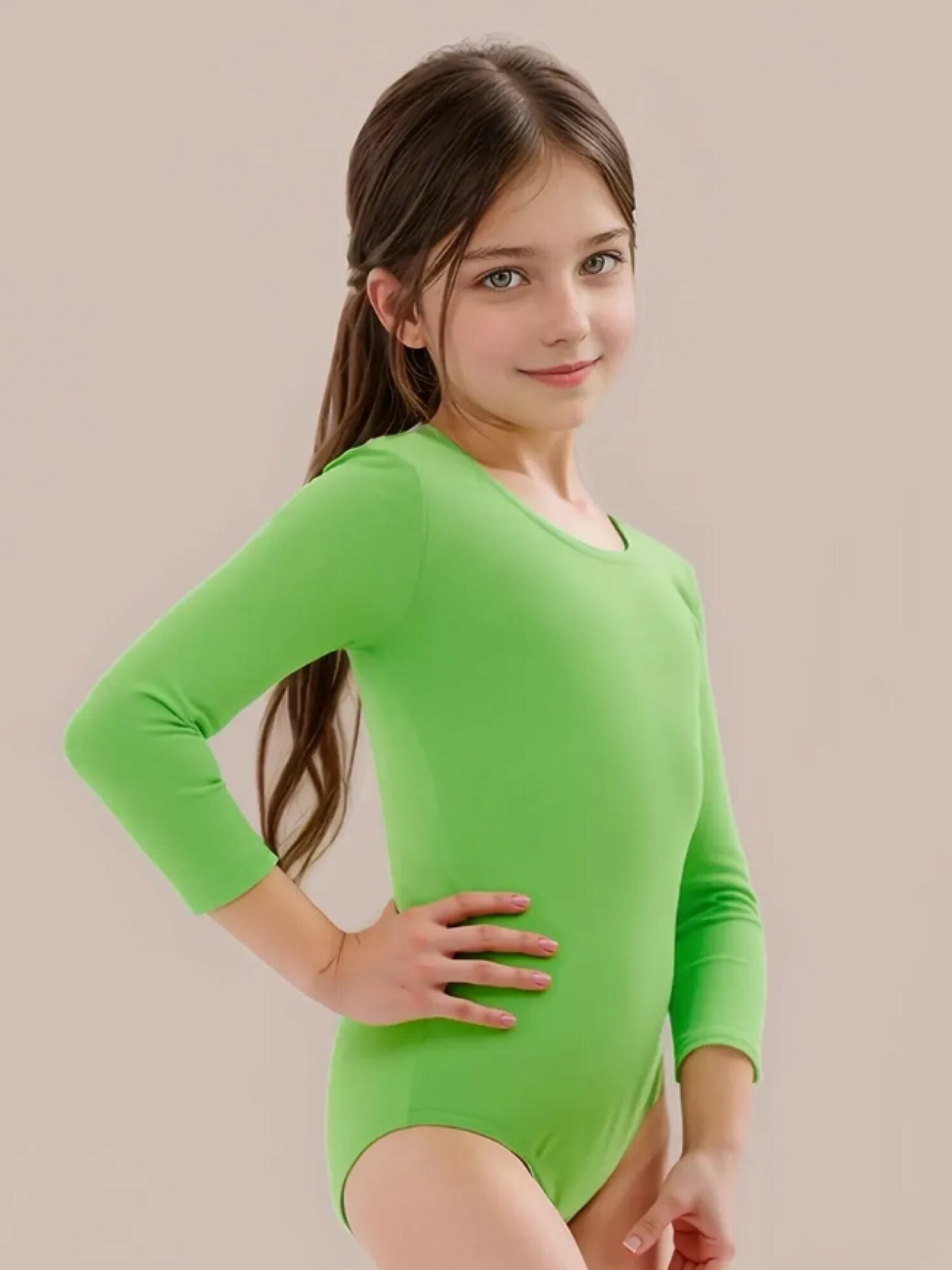 Купальник для гимнастики и танцев из хлопка с рукавами 3/4