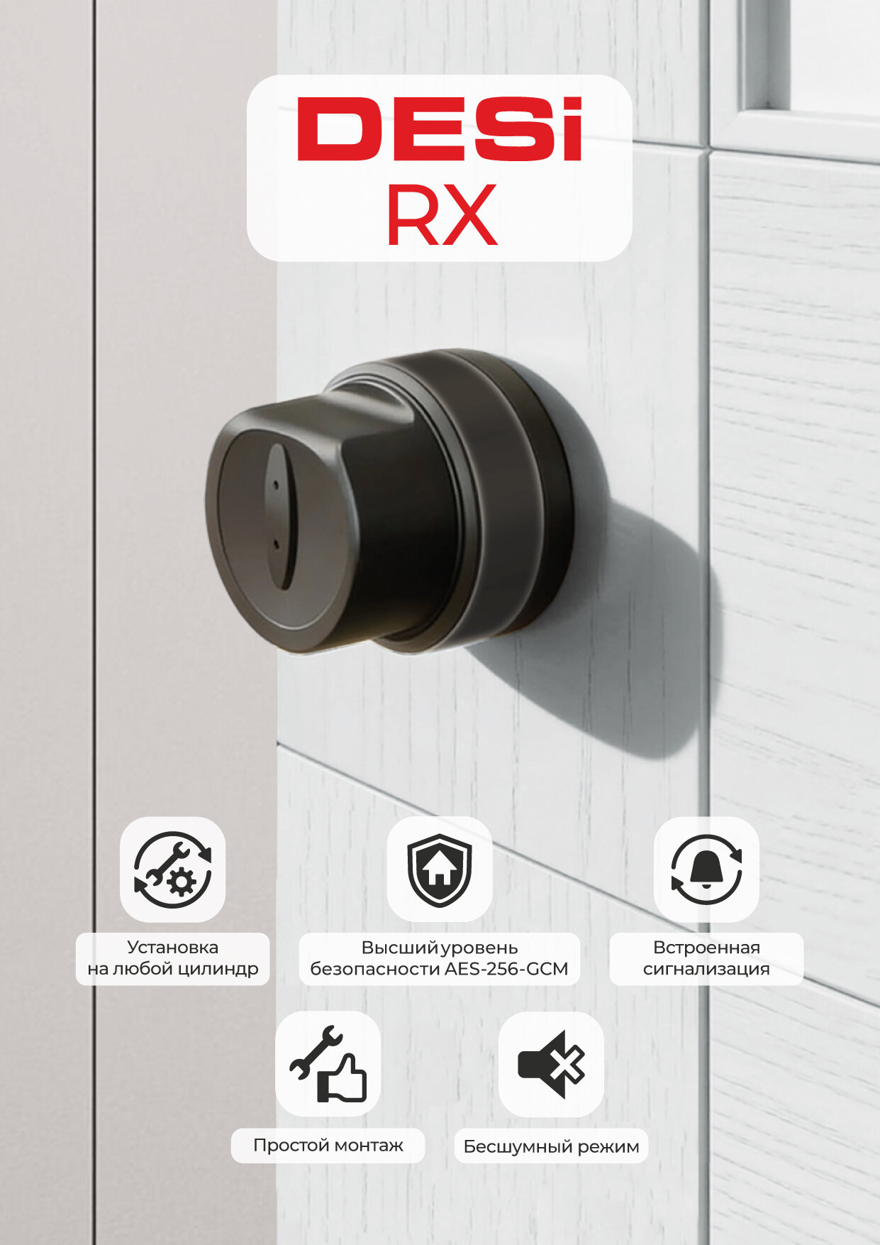 Электронный замок DESi RX на шток, цвет черный, на входную дверь