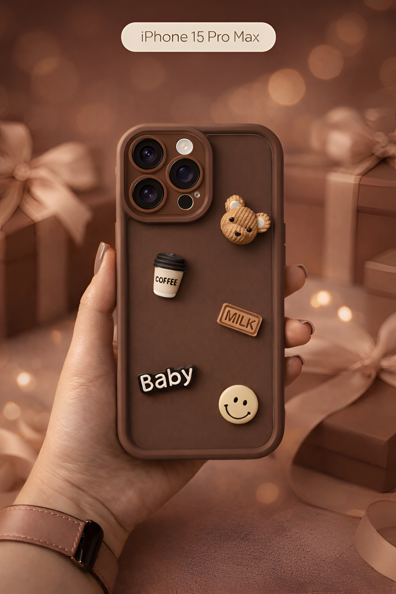 Защитный чехол на айфон 15 про макс / iphone 15 Pro Max силиконовый противоударный с защитой камеры, коричневый