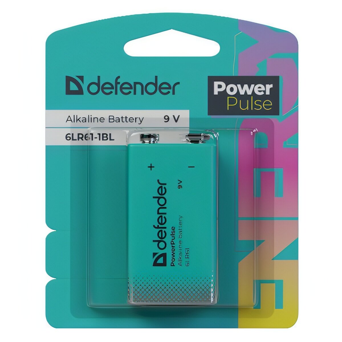 Батарея Defender 6LR61-1BL 9V, блистер, 1 шт, PowerPulse