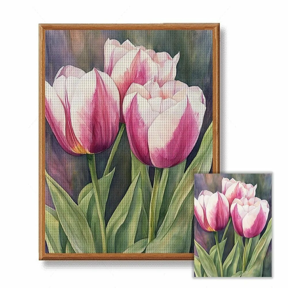 Набор для вышивания, 30x40 см, 25 цветов, 14ct, Тюльпан