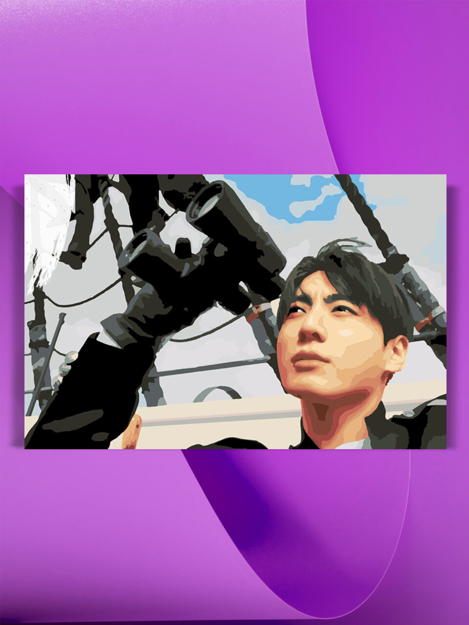 Картина по номерам на холсте BTS - SWIM Чонгук смотрит в бинокль, 40 х 60 см