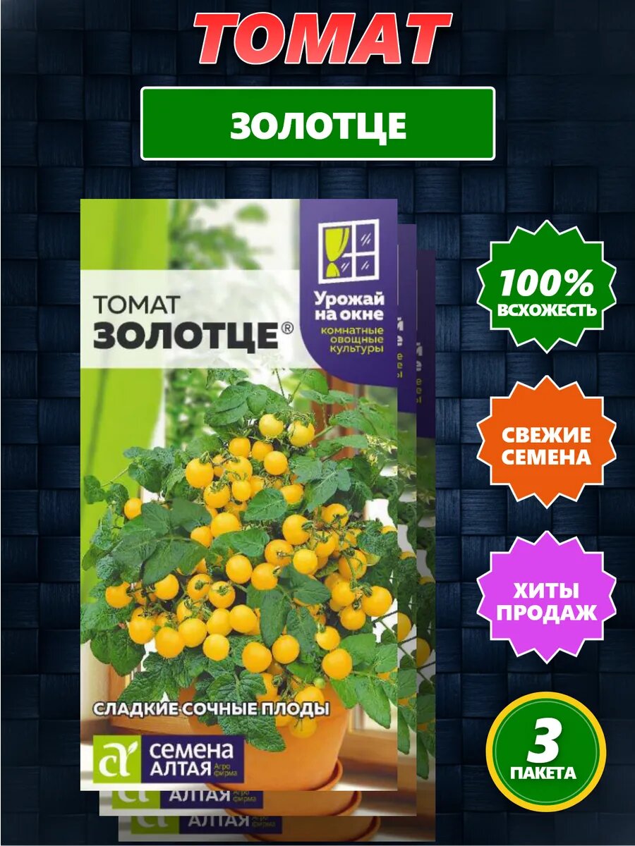 Семена томата Золотце (3 пакета) урожай на окне, Семена Алтая