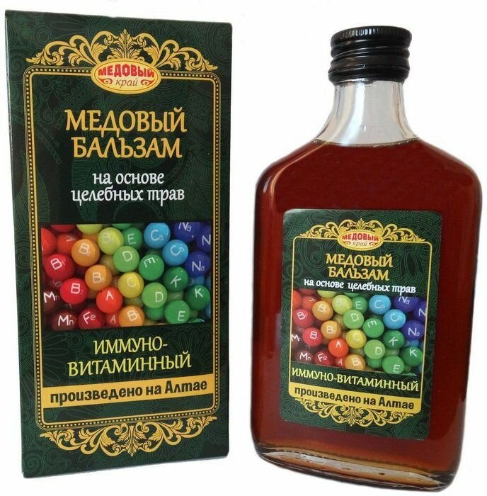 Питьевой бальзам Медовый край Медовый Иммуно-Витаминный 250 мл, на травах, безалкогольный
