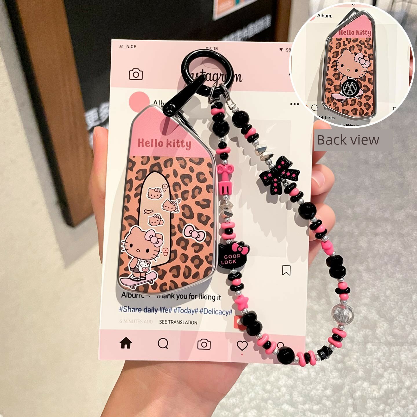 K Style браслет-брелок для ключей с дизайном KT Cat, черно-розовый, премиум-чехол для автомобильных ключей Volkswagen