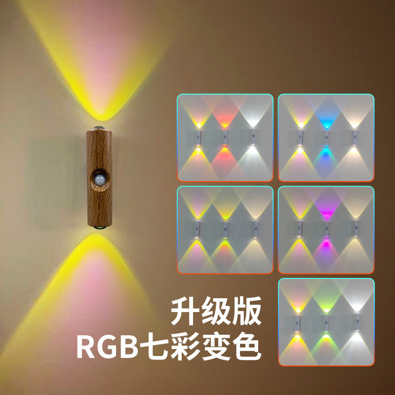 Умный светодиодный ночник с эффектом кошачьего глаза, RGB-цветовое изменение, датчик движения, перезаряжаемый настенный
