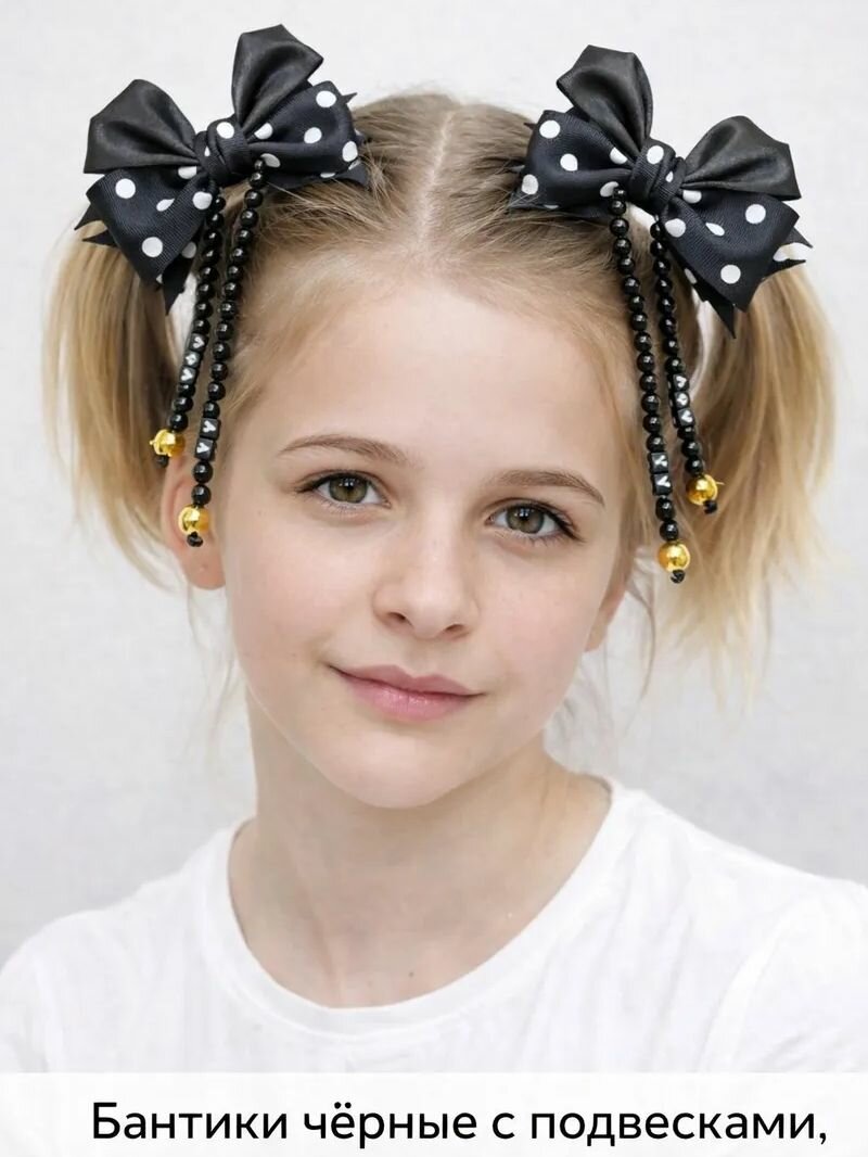 Заколки бантики для волос чёрные в горошек